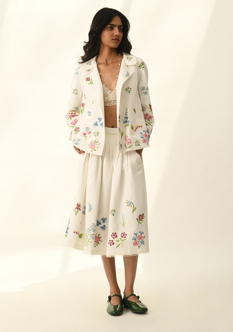 Stellata beige cross stitch jacket and skirt