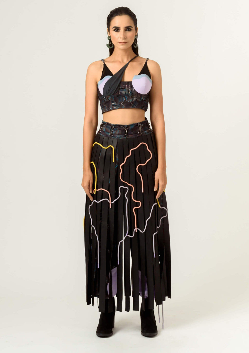 Siddhant Aggarwal | Black Agitation Trousers With Detachable Leather Skirt | INDIASPOPUP.COM