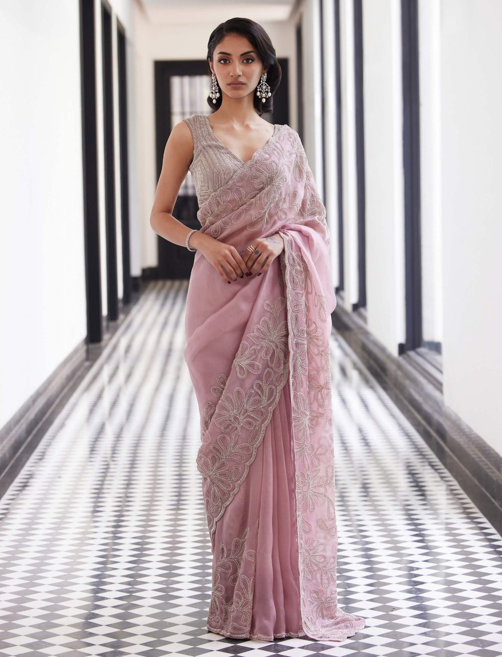 Charu & Vasundhara Fia Daisy Pink Sari And Blouse | Indiaspopup