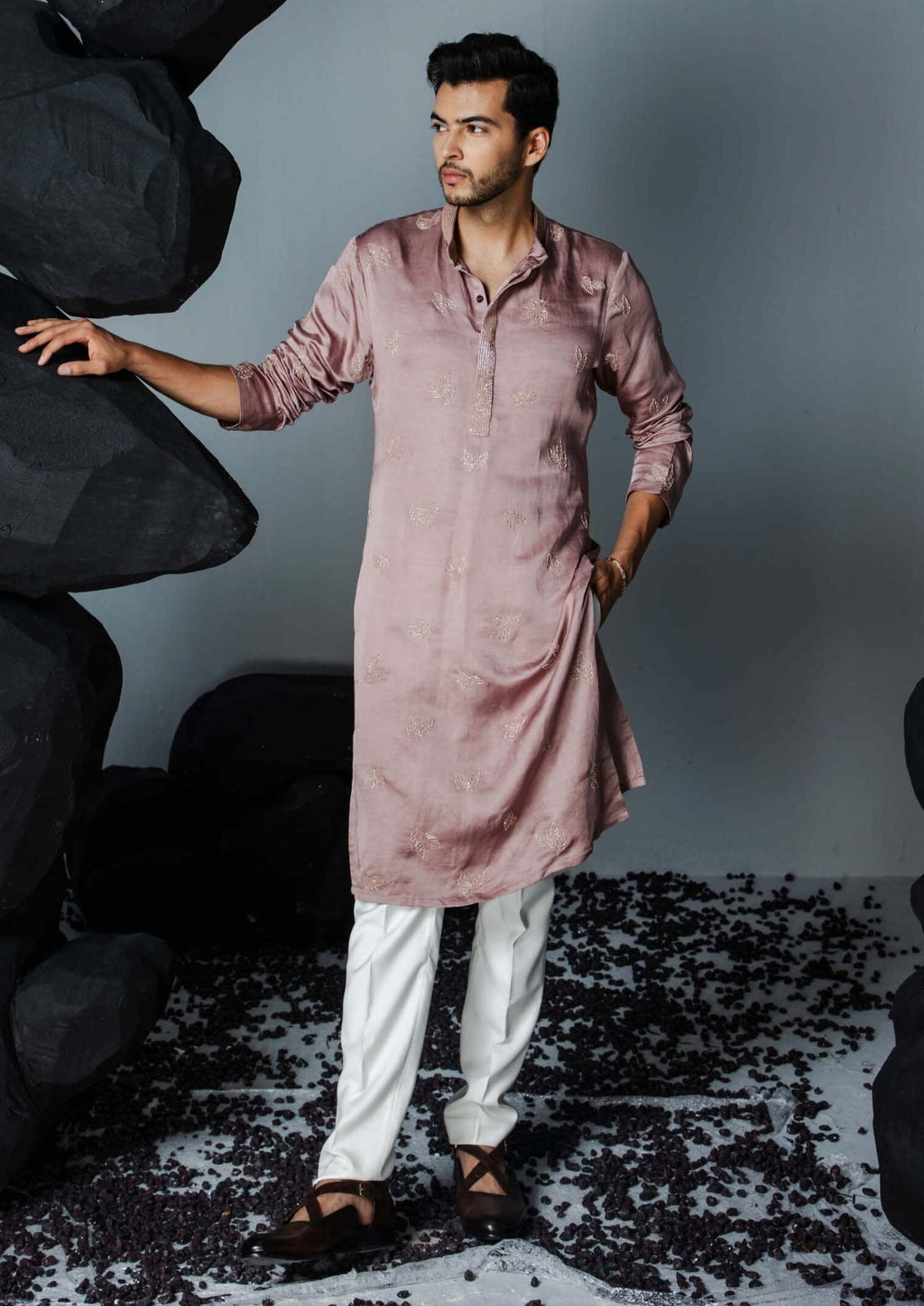 Contrast By Parth | Leaf Mauve Kurta And Pants | INDIASPOPUP.COM