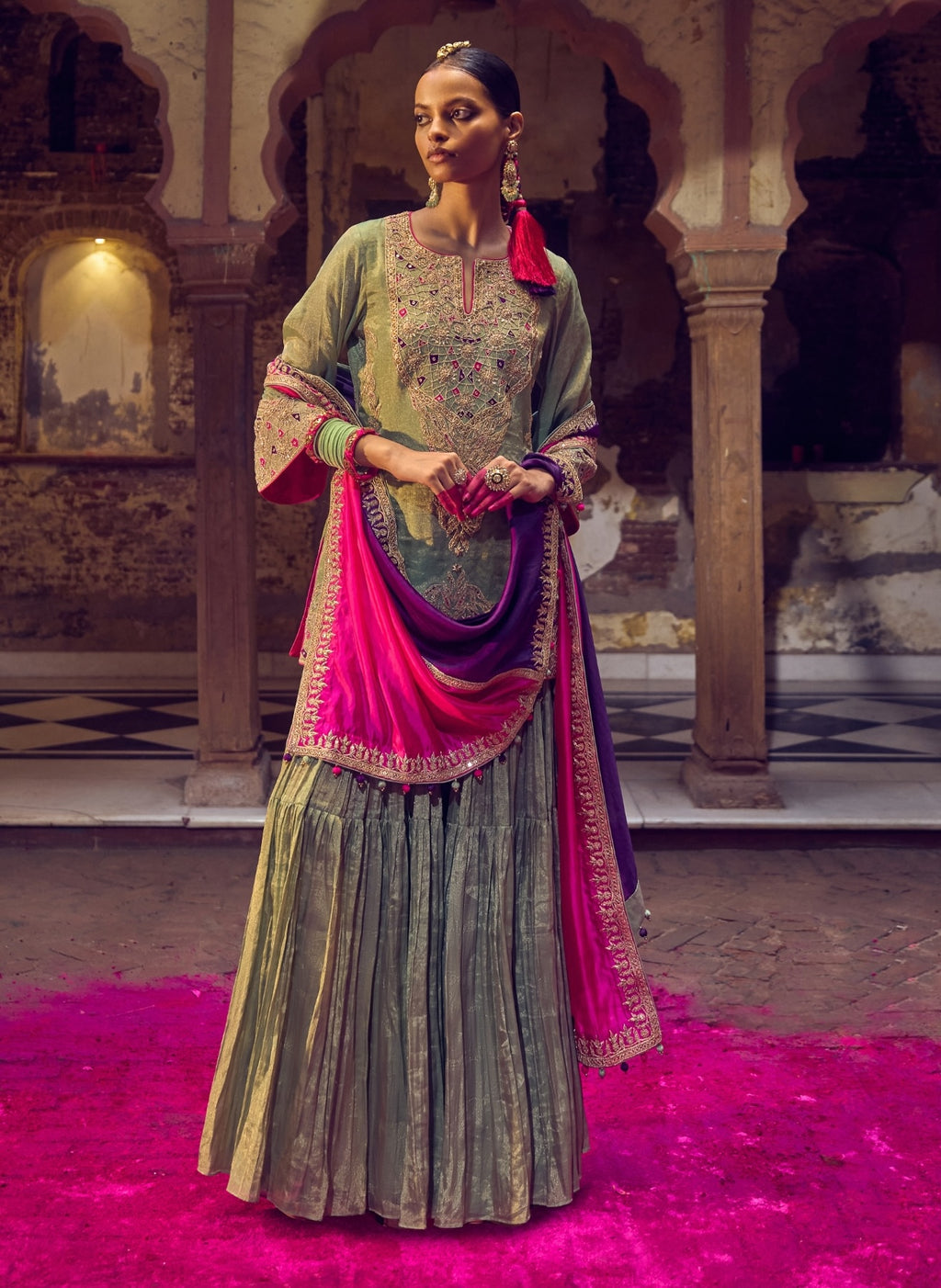 Sage green noorani kurti and gharara set – INDIASPOPUP.COM