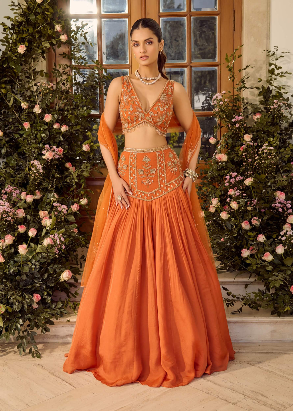 Parul Gandhi Maple Rust Lehenga Set | Indiaspopup.com