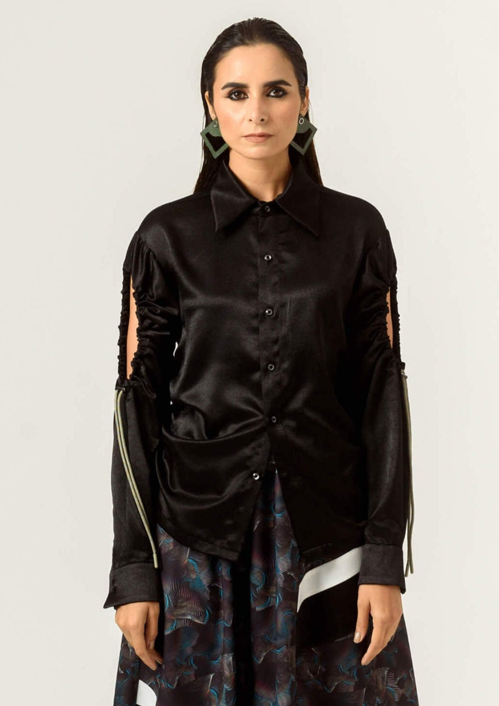 Siddhant Aggarwal | Black Drawstring Shirt | INDIASPOPUP.COM