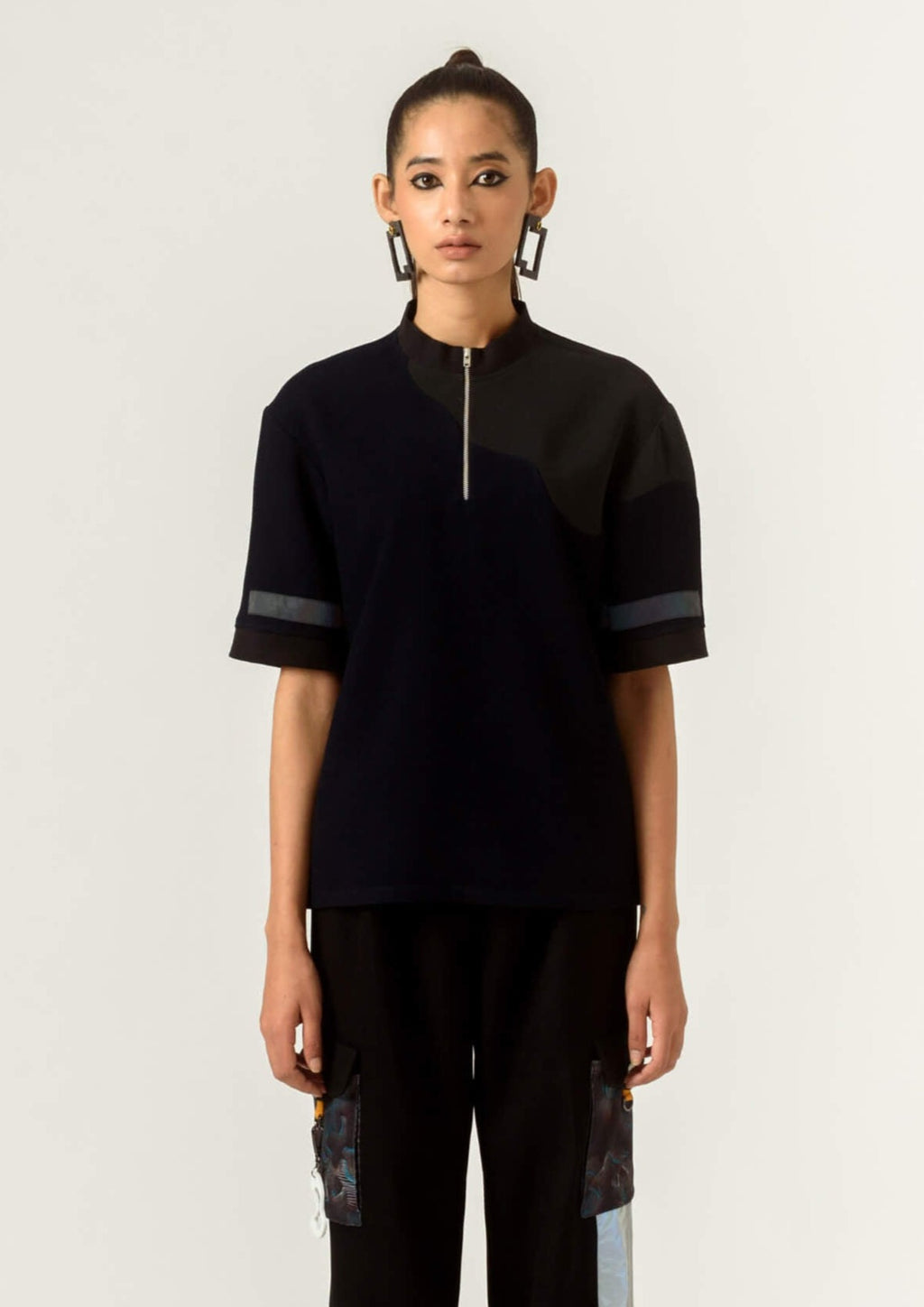 Siddhant Aggarwal | Navy Blue T-Shirt With Reflector | INDIASPOPUP.COM