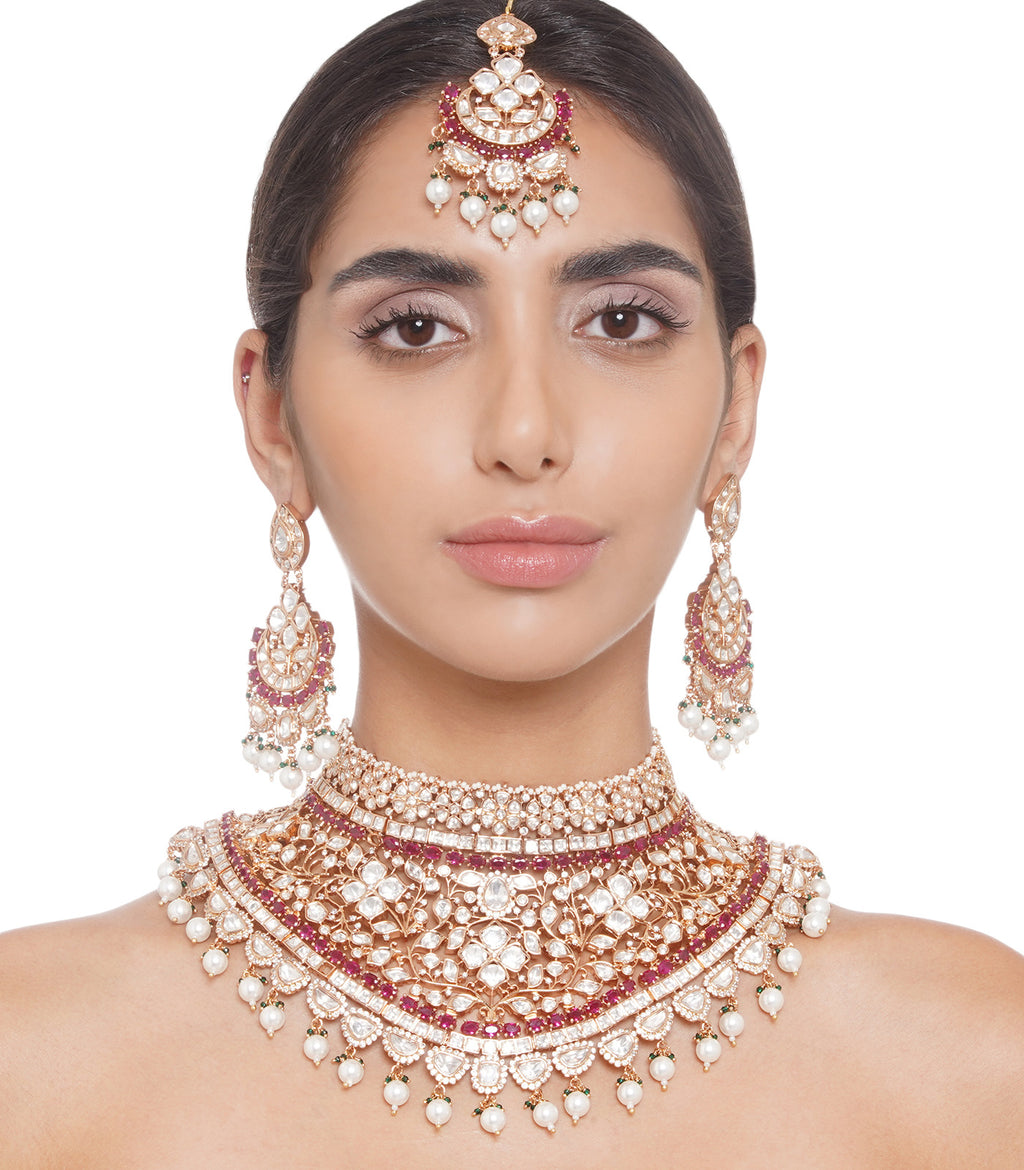 Preeti Mohan | Ruby White Kundan Necklace Set | INDIASPOPUP.COM