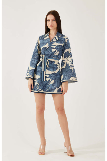 White and blue floral jacket