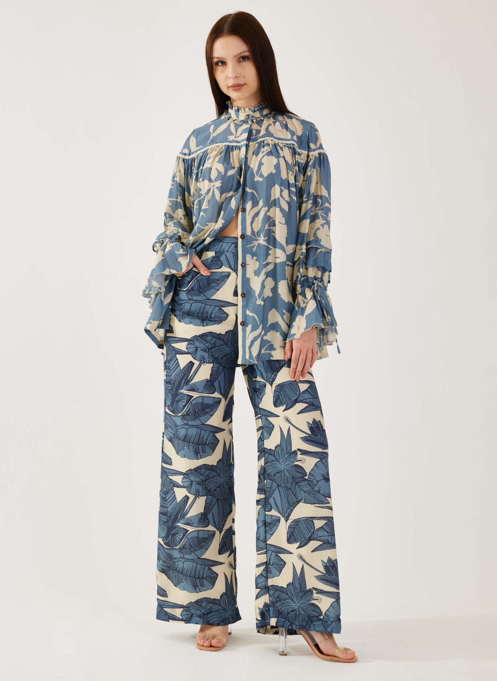 Koai | Blue And Cream Floral Pants | INDIASPOPUP.COM