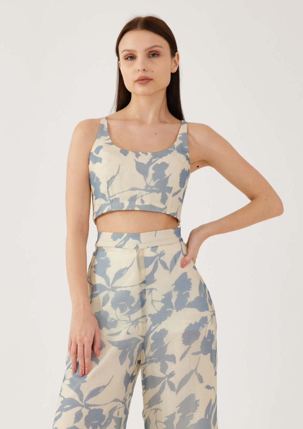 Koai | Cream And Blue Floral Bustier | INDIASPOPUP.COM