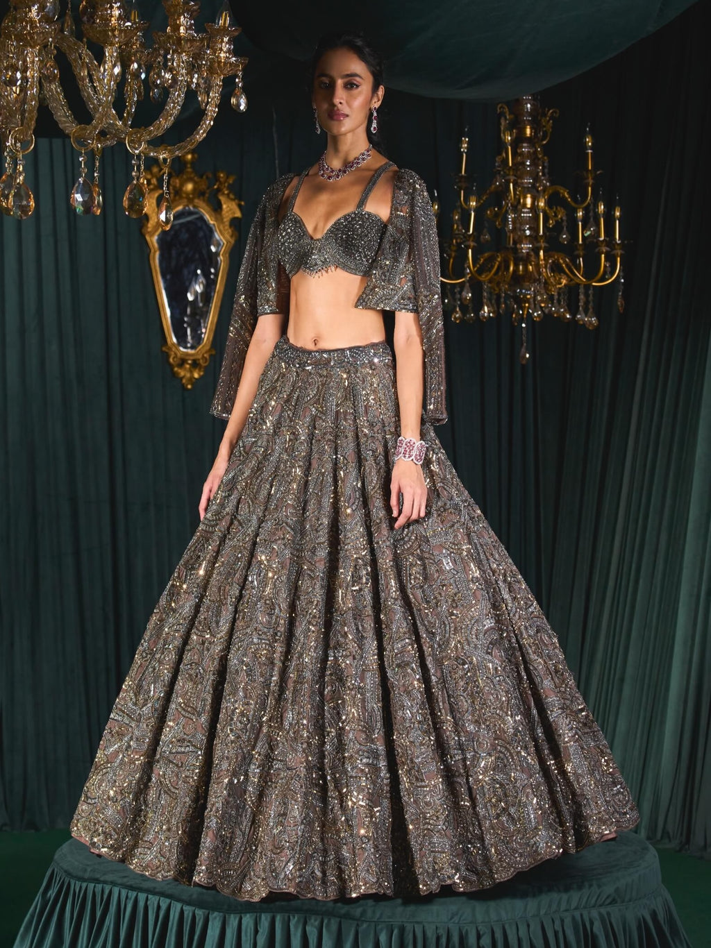 Roqa Naqsh Brown Lehenga And Jacket Set | Indiaspopup.com – INDIASPOPUP.COM