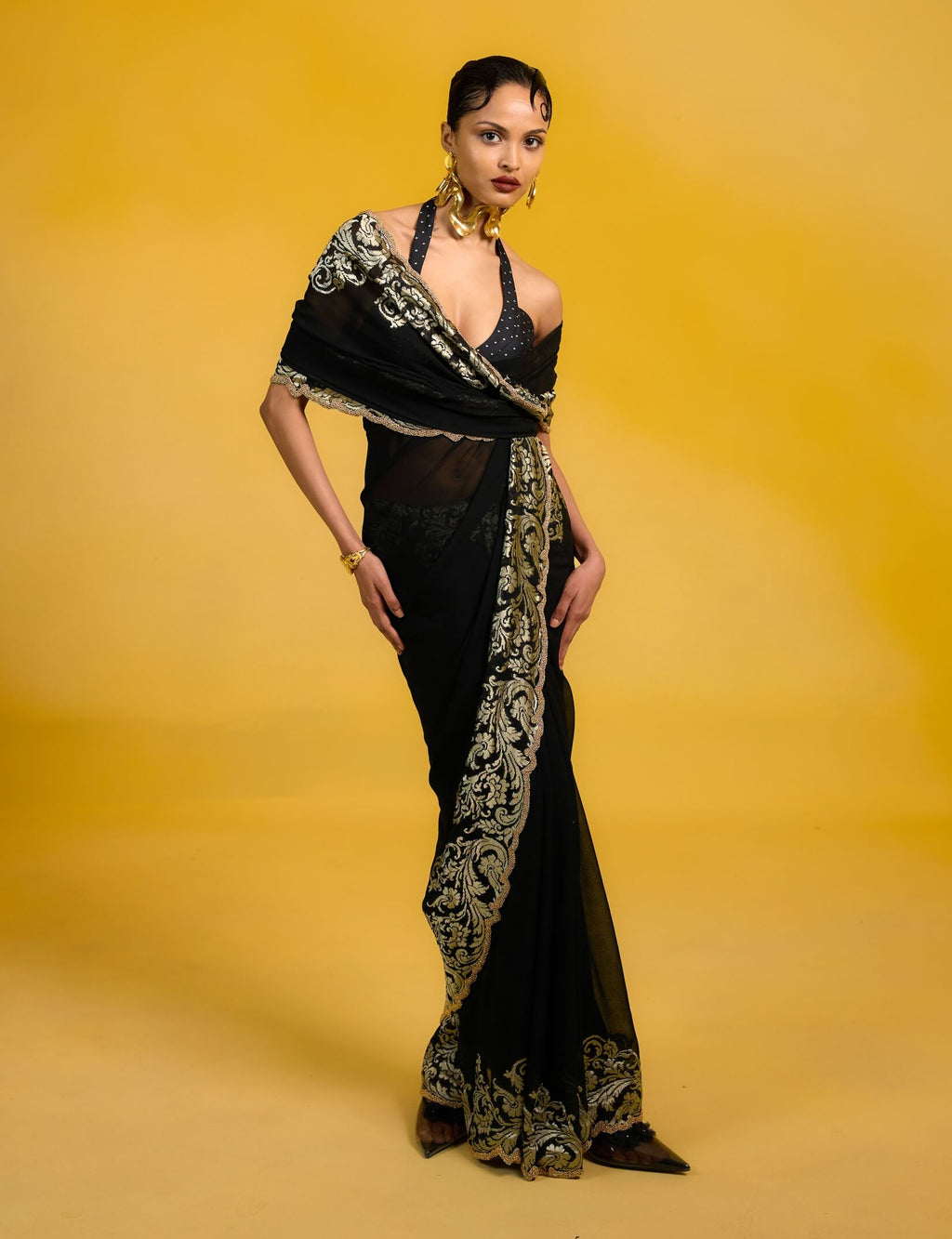 Ekaya Noir Black Sari | Indiaspopup