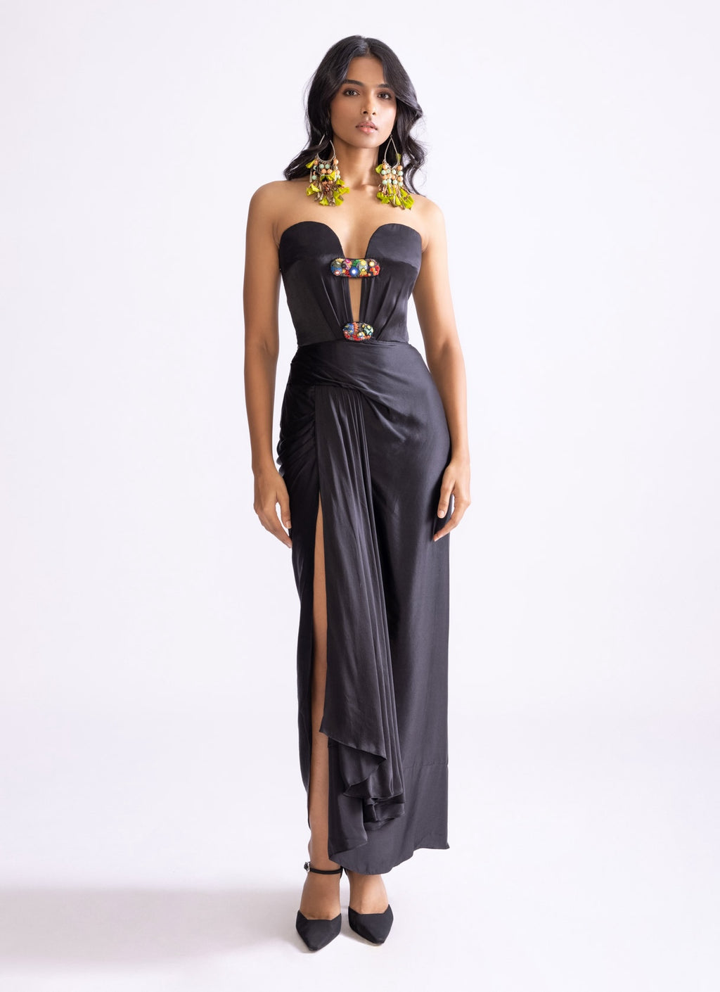 Saaksha & Kinni Diamond Black Midi Dress | Indiaspopup.com