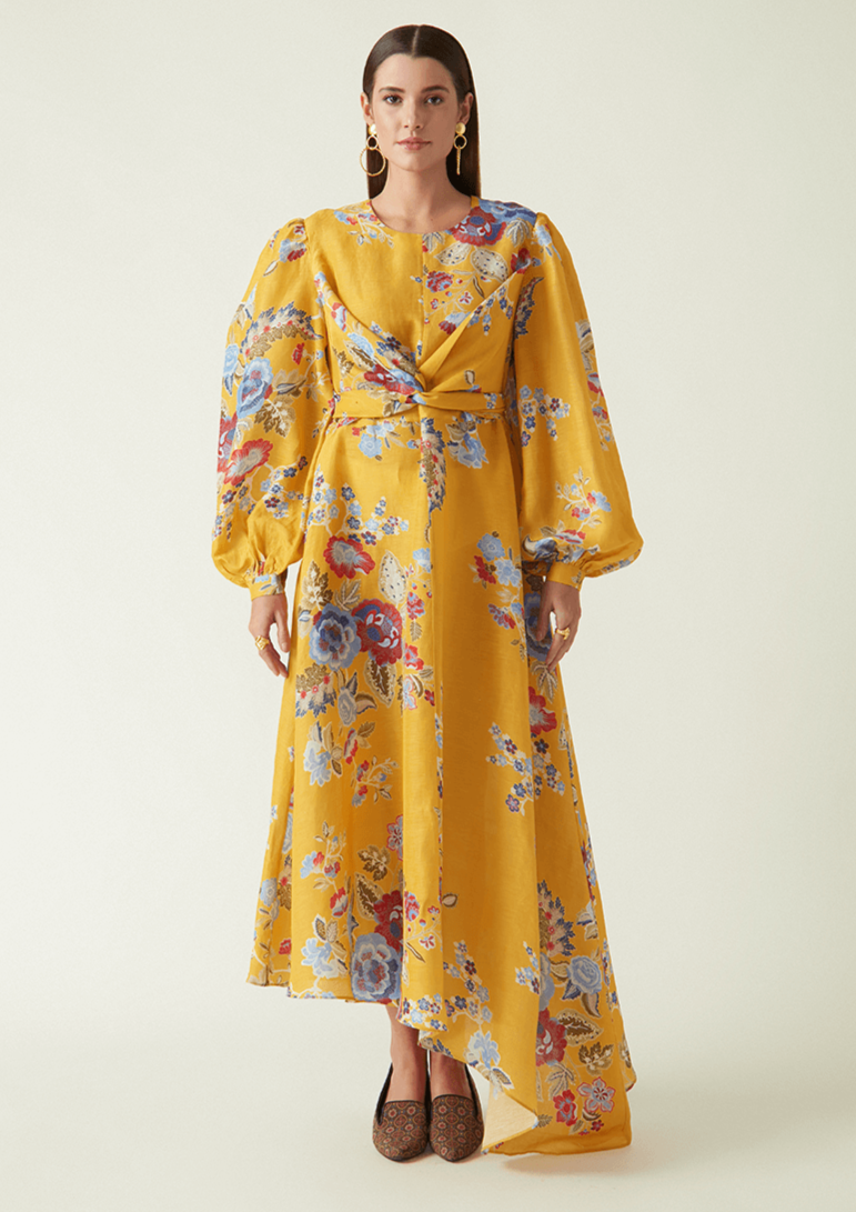 Payal Pratap | Tapis Yellow Printed Dress | INDIASPOPUP.COM