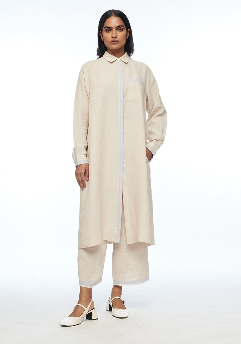 Polyantha beige front open tunic and pants