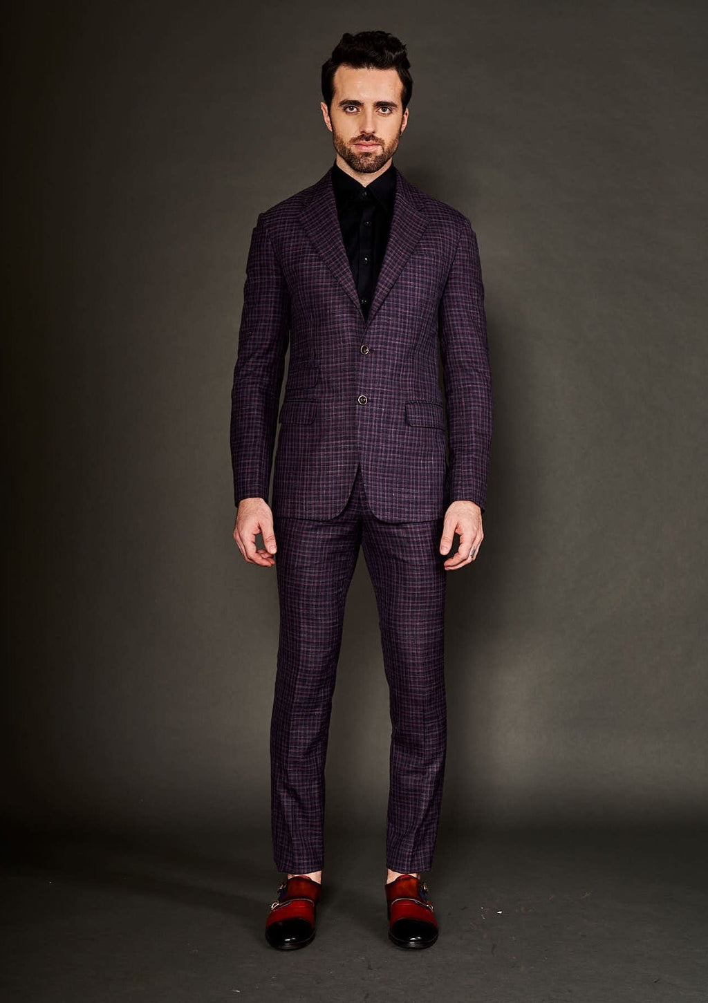 Arjun Kilachand | Maroon Checks Notch Lapel Suit And Trousers ...