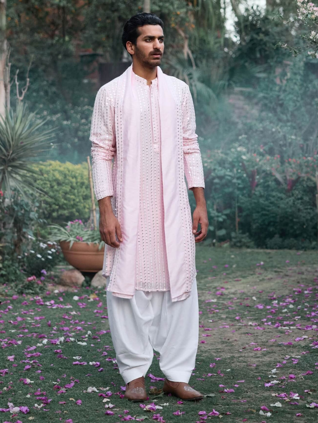 Ankit V Kapoor Jalalgarh Powder Pink Kurta Set | Indiaspopup.com