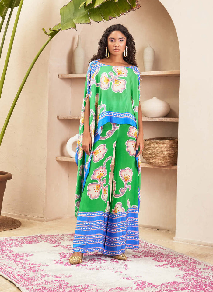 Papa Don'T Preach By Shubhika | Aster Green Kaftan Top And Pants | INDIASPOPUP.COM