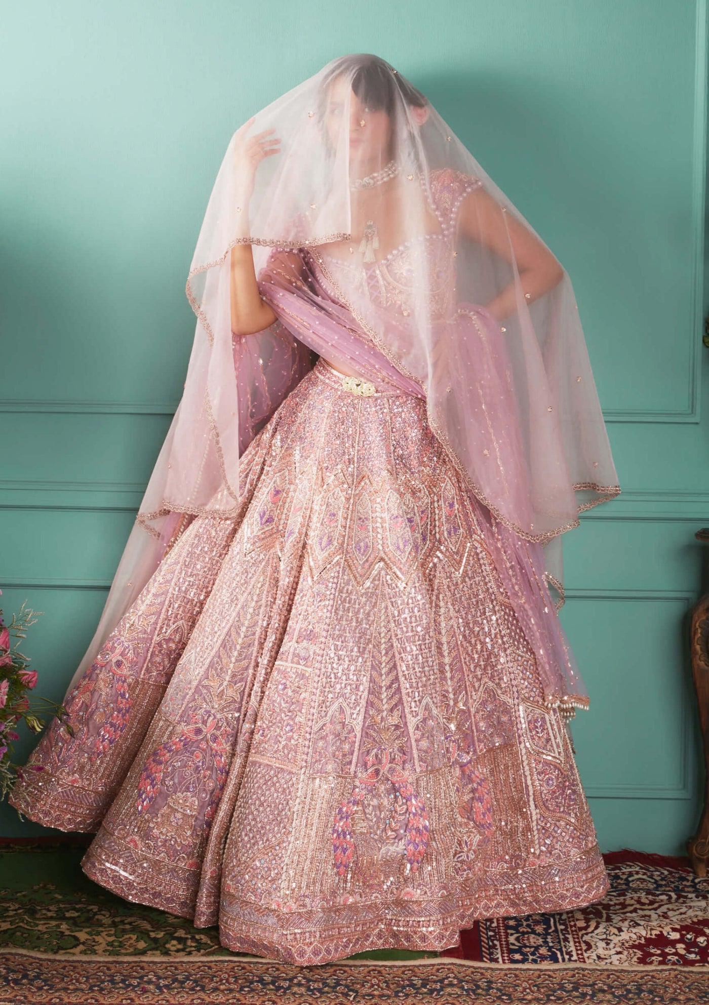 Bindani By Jigar And Nikita | Lilac Zardosi Lehenga Set | INDIASPOPUP.COM