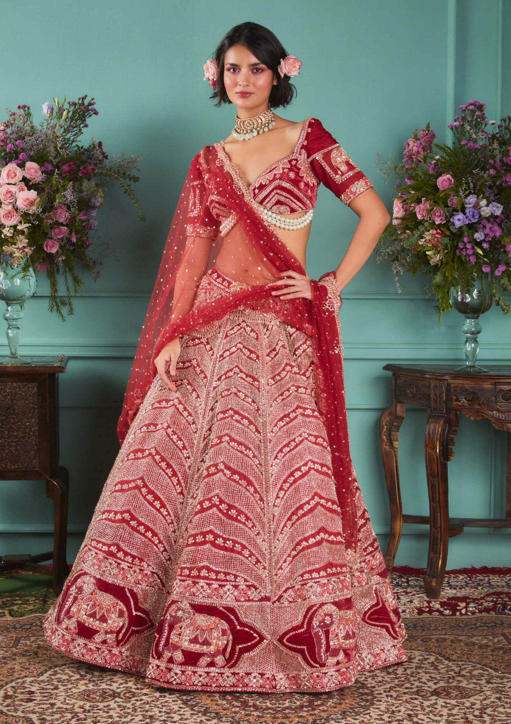 Bindani By Jigar And Nikita | Red Raw Silk Zardosi Lehenga Set ...