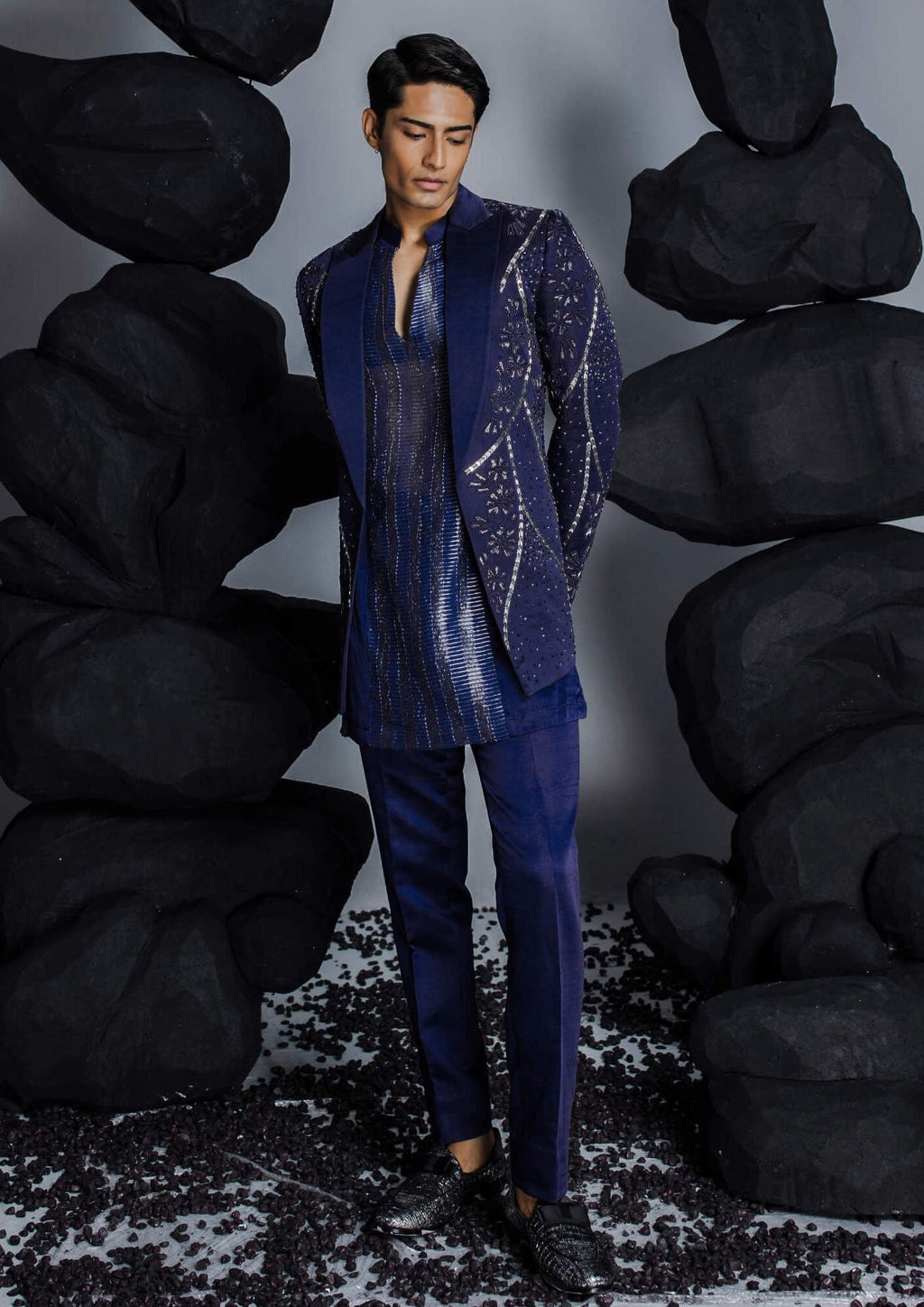 Contrast By Parth | Twilight Blue Indian Jacket Set | INDIASPOPUP.COM