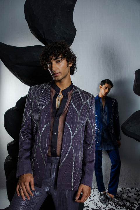 Contrast By Parth | Purple Symphony Jacket And Kurta Set | INDIASPOPUP.COM
