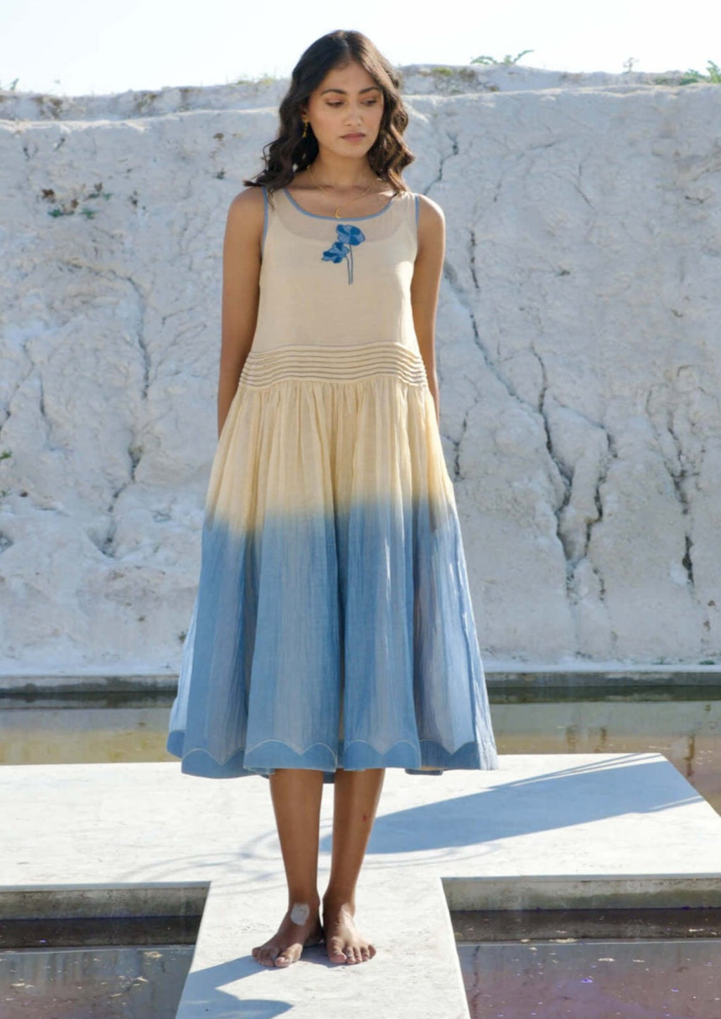 The Loom Art | Golden Sky Blue Yellow Dress | INDIASPOPUP.COM