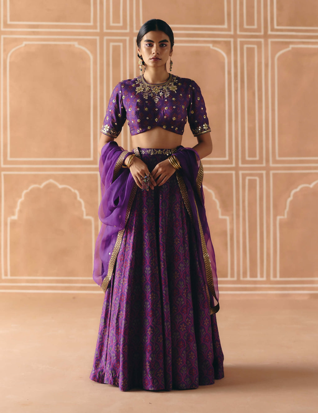 Imperial violet panel lehenga set