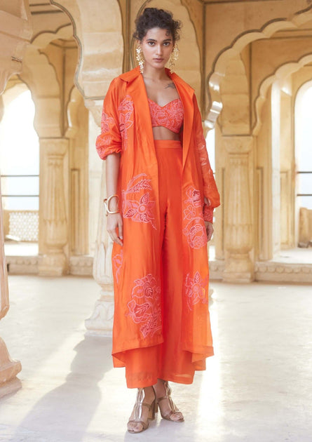 Vermilion orange jacket and pant set