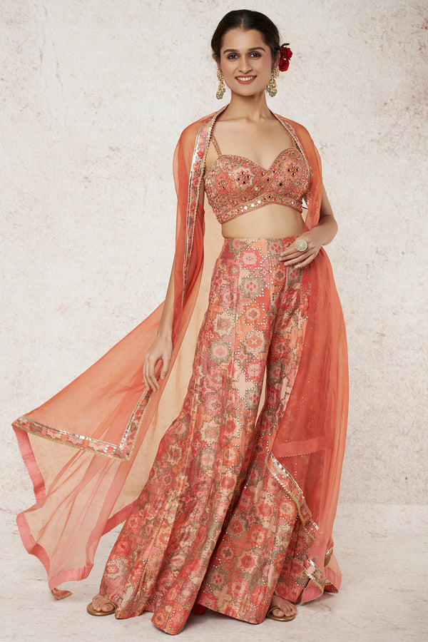 Sukoon coral palazzo and cape set