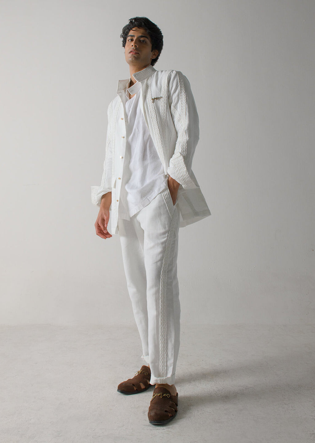 Jatin Malik | Ivory Pin Tuck Jacket And Pant Set | INDIASPOPUP.COM