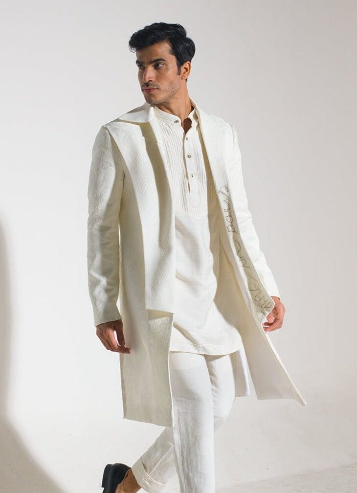 Jatin Malik | Ivory Textured Overcoat | INDIASPOPUP.COM