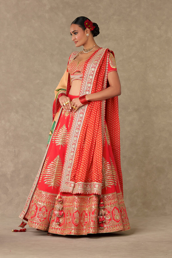Red paan patti bridal lehenga set