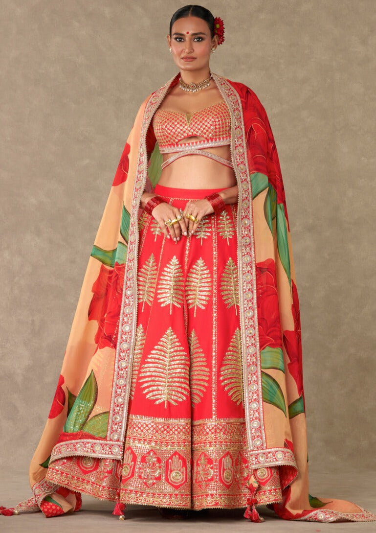 House Of Masaba | Red Paan Patti Lehenga Set | INDIASPOPUP.COM