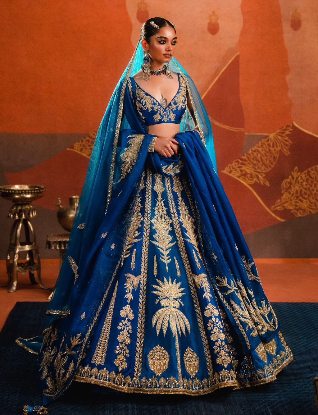 House Of Masaba Blue Neel Bahar Lehenga Set | Indiaspopup.com