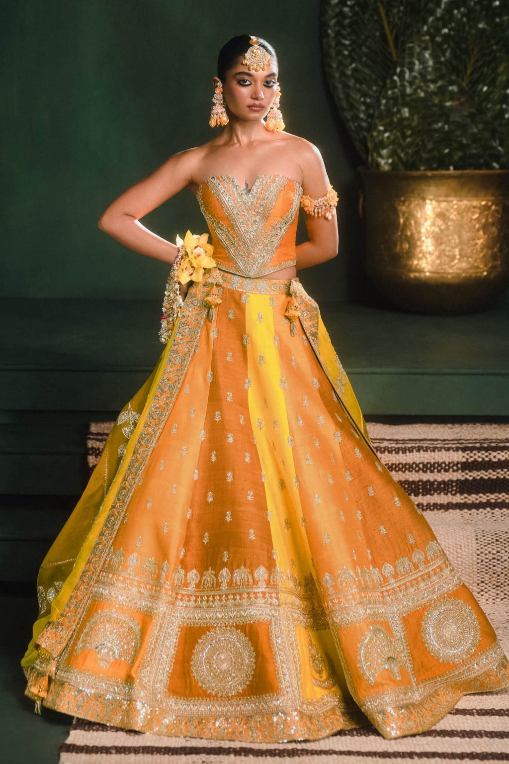 House Of Masaba Ochre Son Patissa Lehenga Set | Indiaspopup.com