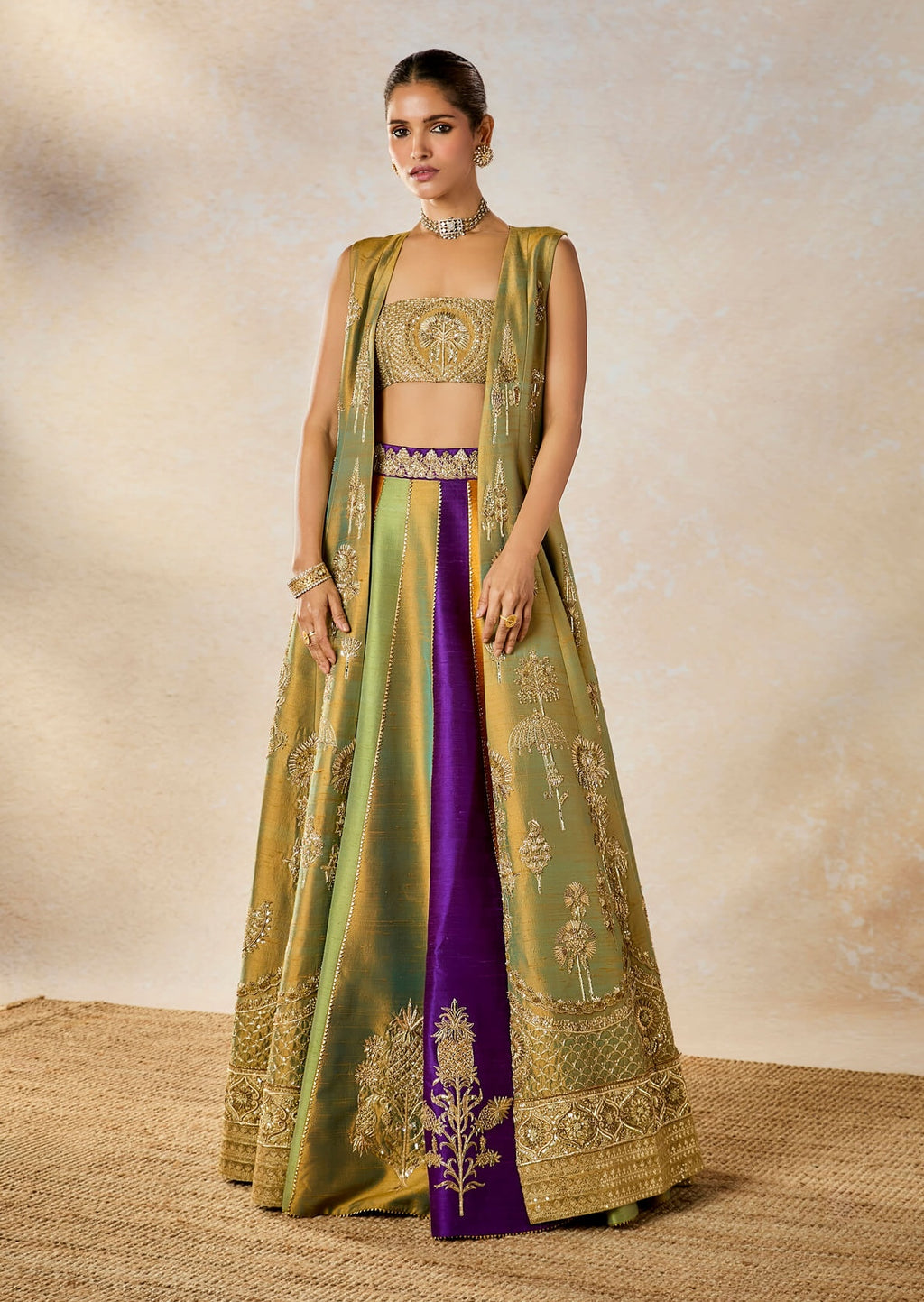 Multicolor kesar varak long jacket lehenga set – INDIASPOPUP.COM