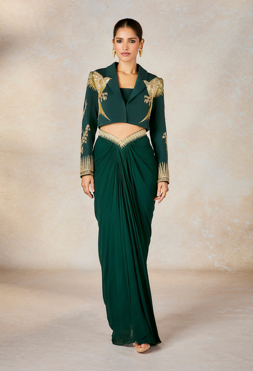 House Of Masaba Dark Green Paan Petha Cropped Blazer And Skirt Set ...