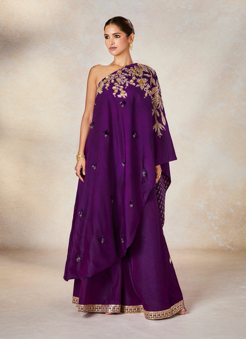 House Of Masaba Purple Jamun One Shoulder Top And Sharara Set | Indiaspopup