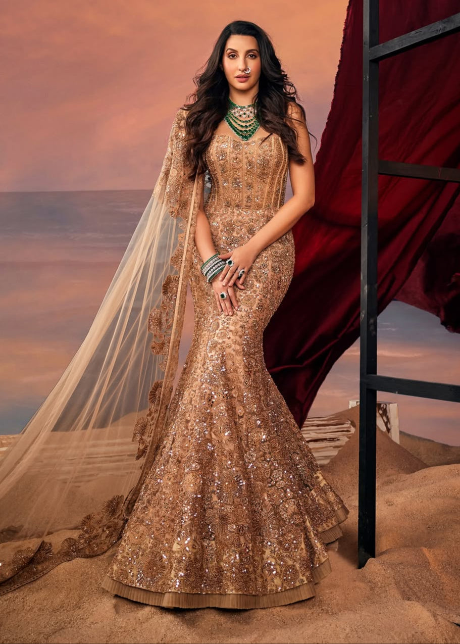 Mishru Ashi Gold Mermaid Lehenga Set | Indiaspopup.com