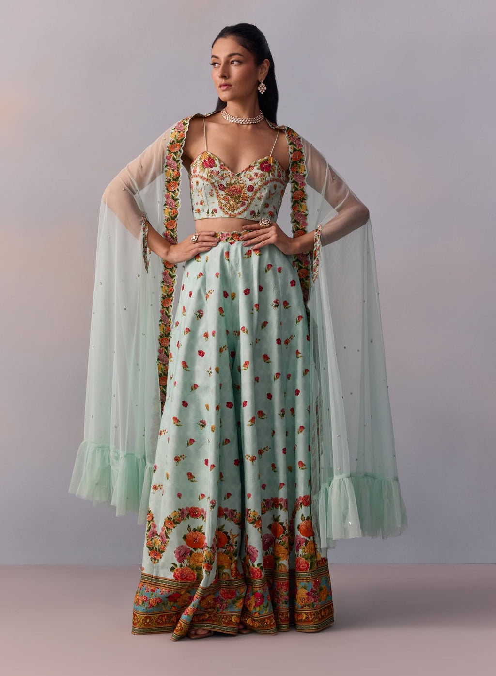Kalista Meher Powder Blue Sharara And Cape Set | Indiaspopup.com