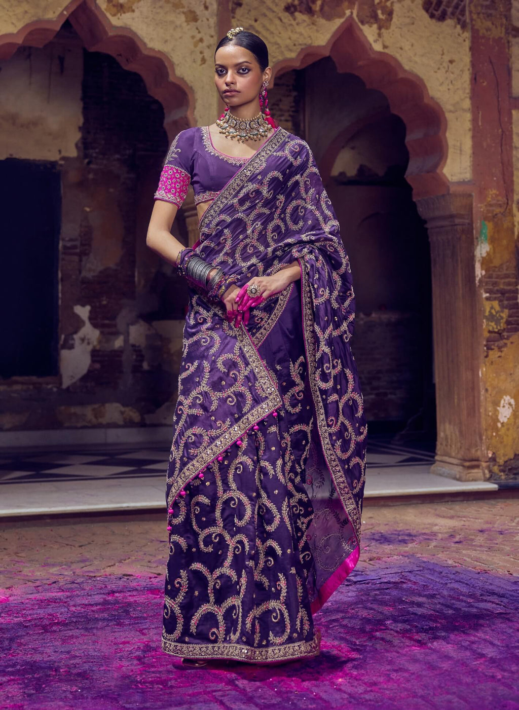 Baingani mughal sari and blouse – INDIASPOPUP.COM