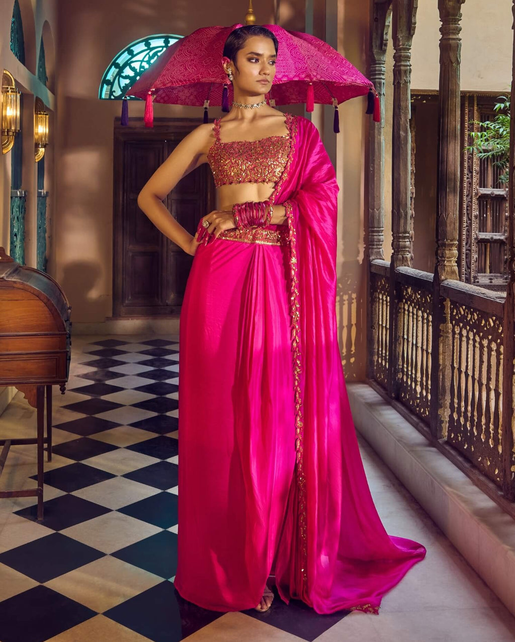 Punit Balana Gulabi Gulaal Draped Sari And Blouse | Indiaspopup