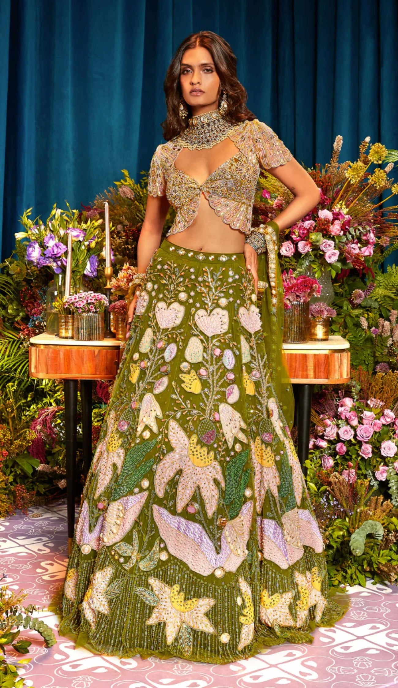 Papa Don'T Preach By Shubhika | Melisa Olive Lehenga Set | INDIASPOPUP.COM