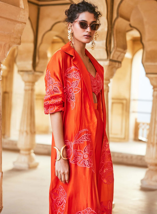 Vermilion orange jacket and pant set