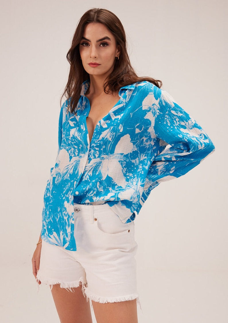 Reena Sharma | Azure Blue Shirt | INDIASPOPUP.COM
