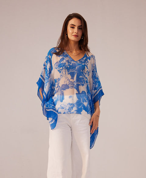 Azure blue kaftan top