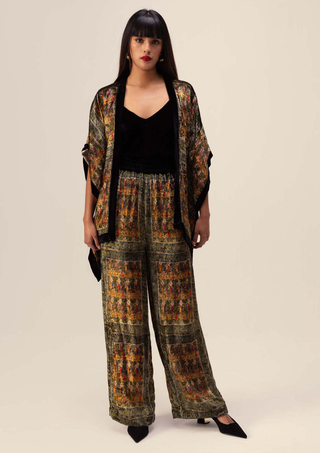 Reena Sharma | Dark Green Amaya Kimono And Pant Set | INDIASPOPUP.COM