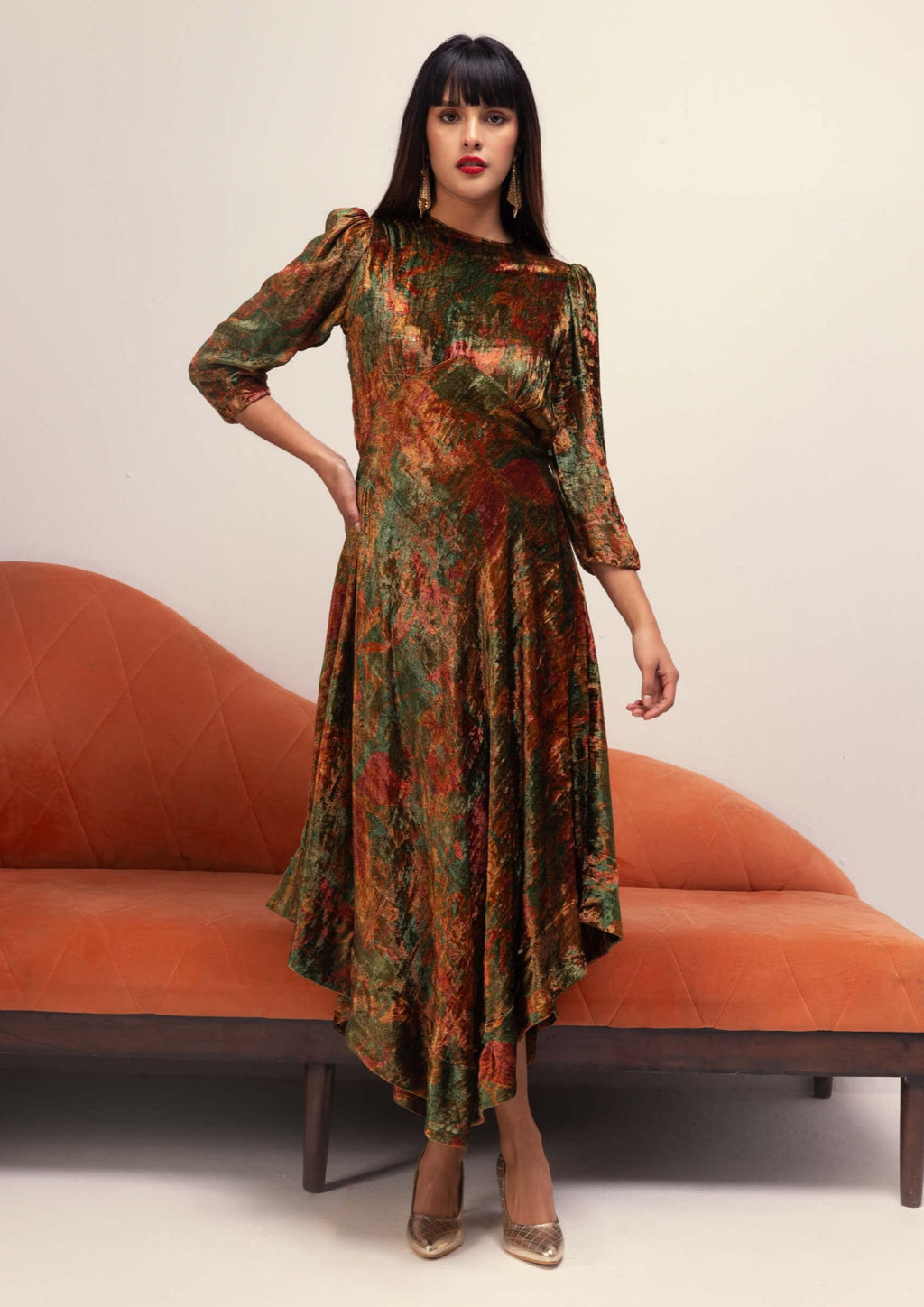 Reena Sharma | Green Nargis Asymmetric Dress | INDIASPOPUP.COM