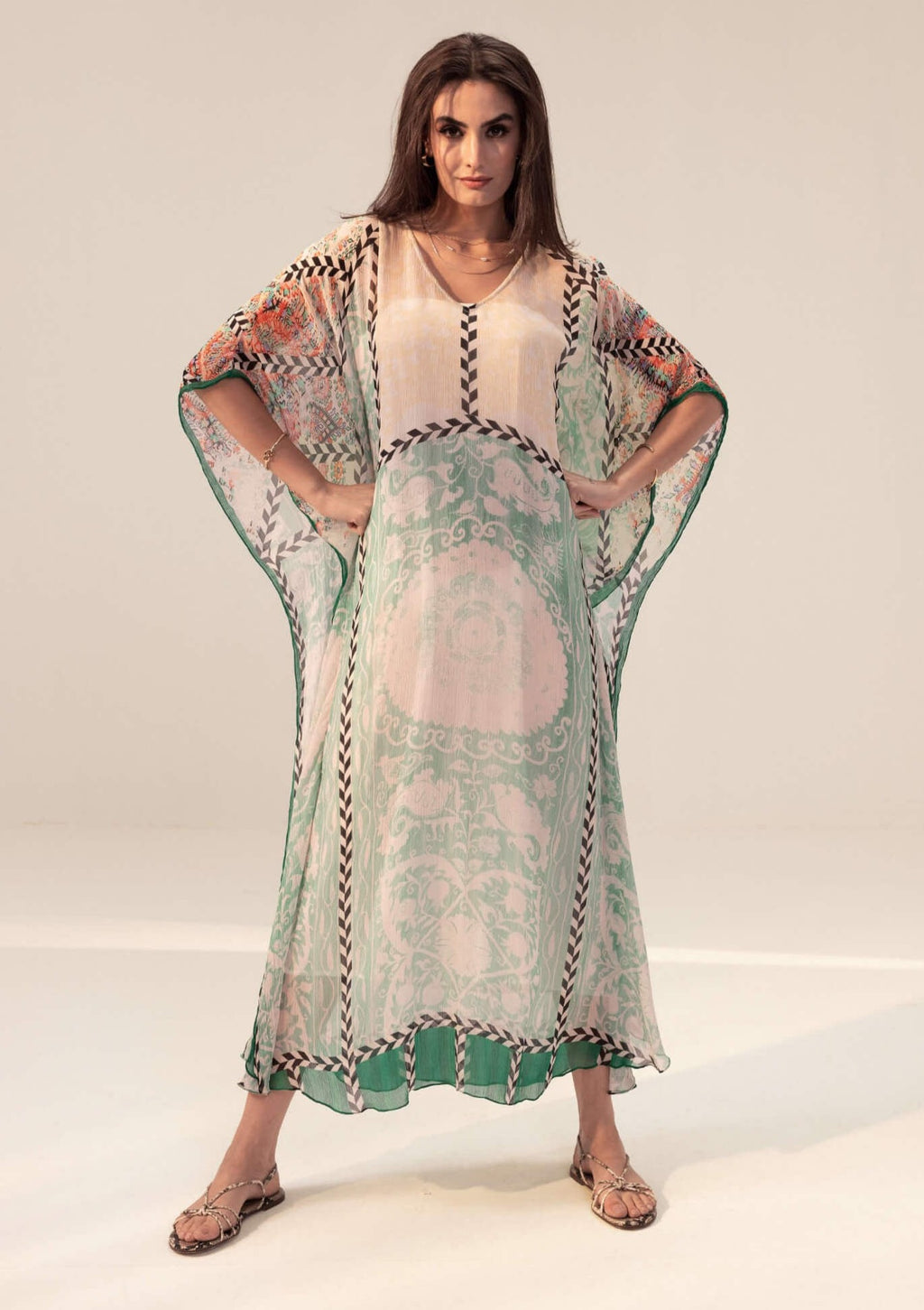 Reena Sharma | Elan Sage Green Kaftan | INDIASPOPUP.COM