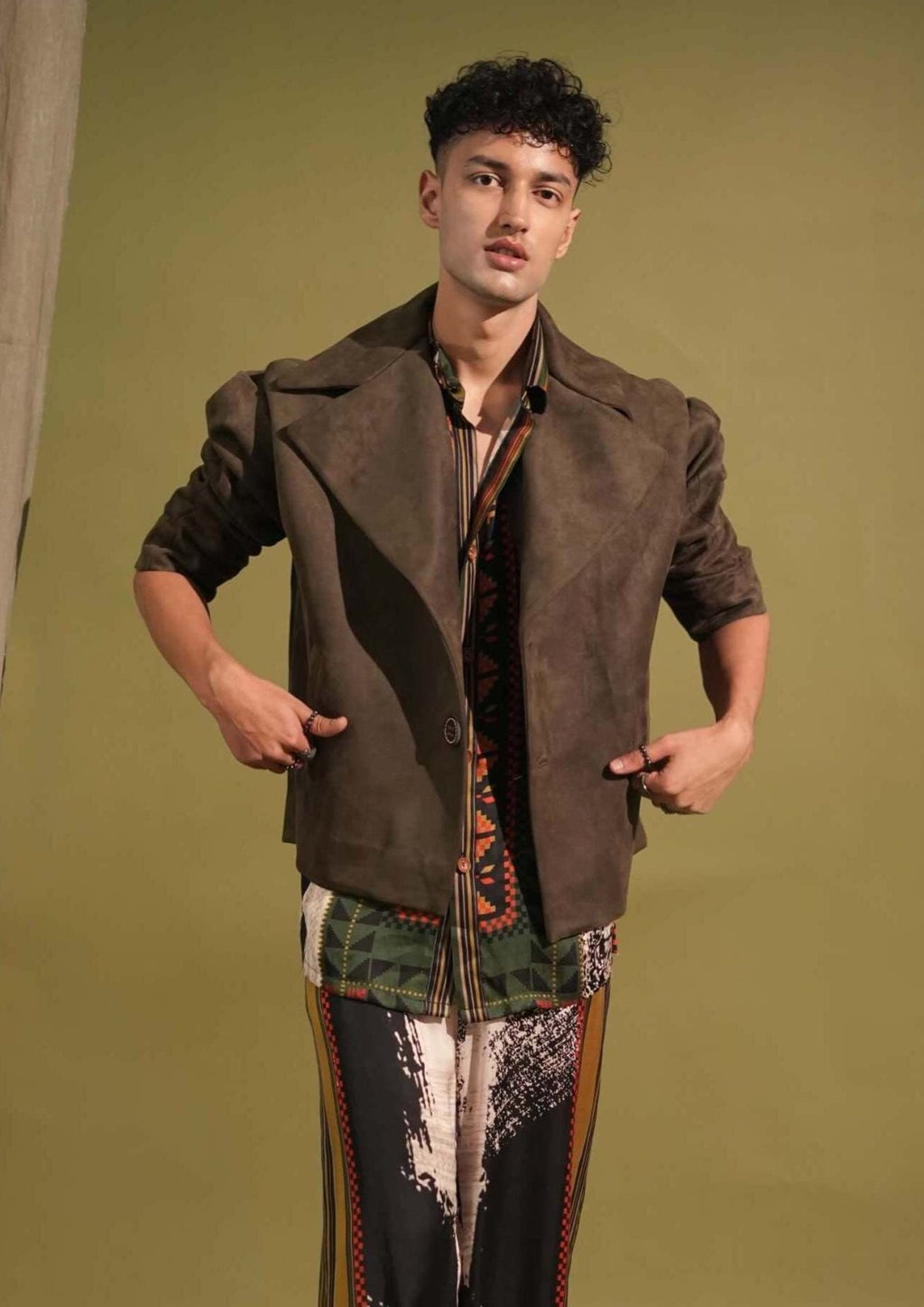 Nikita Mhaisalkar Men | Jade Green Suede Jacket | INDIASPOPUP.COM