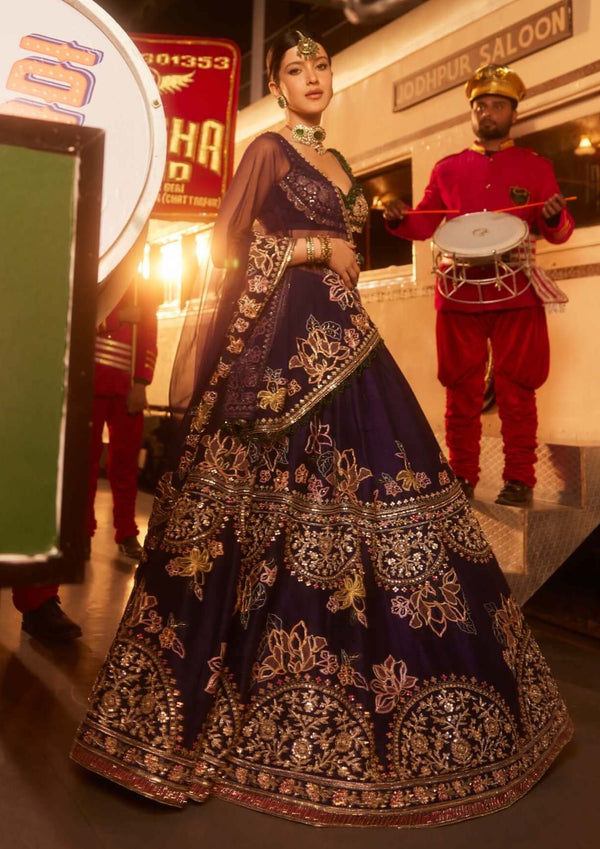 Meetha purple embroidered lehenga set